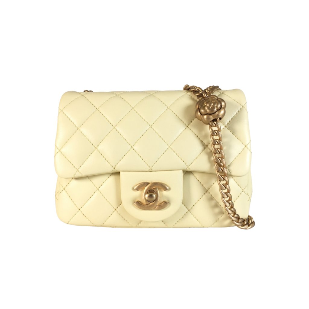 Chanel Camellia Mini Square Yellow Lambskin - Luxe Du Jour