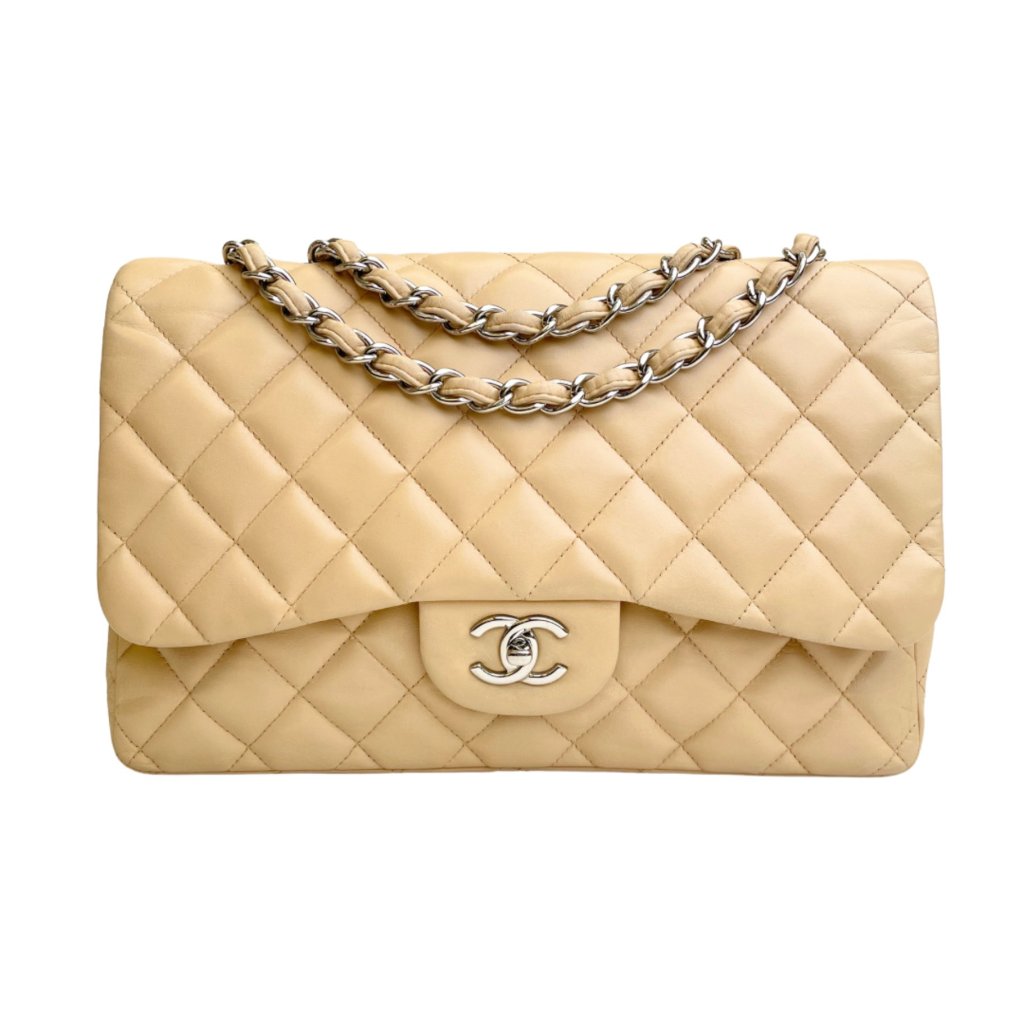Chanel Jumbo Classic Single Flap | Beige Silver Handbag - Luxe Du Jour