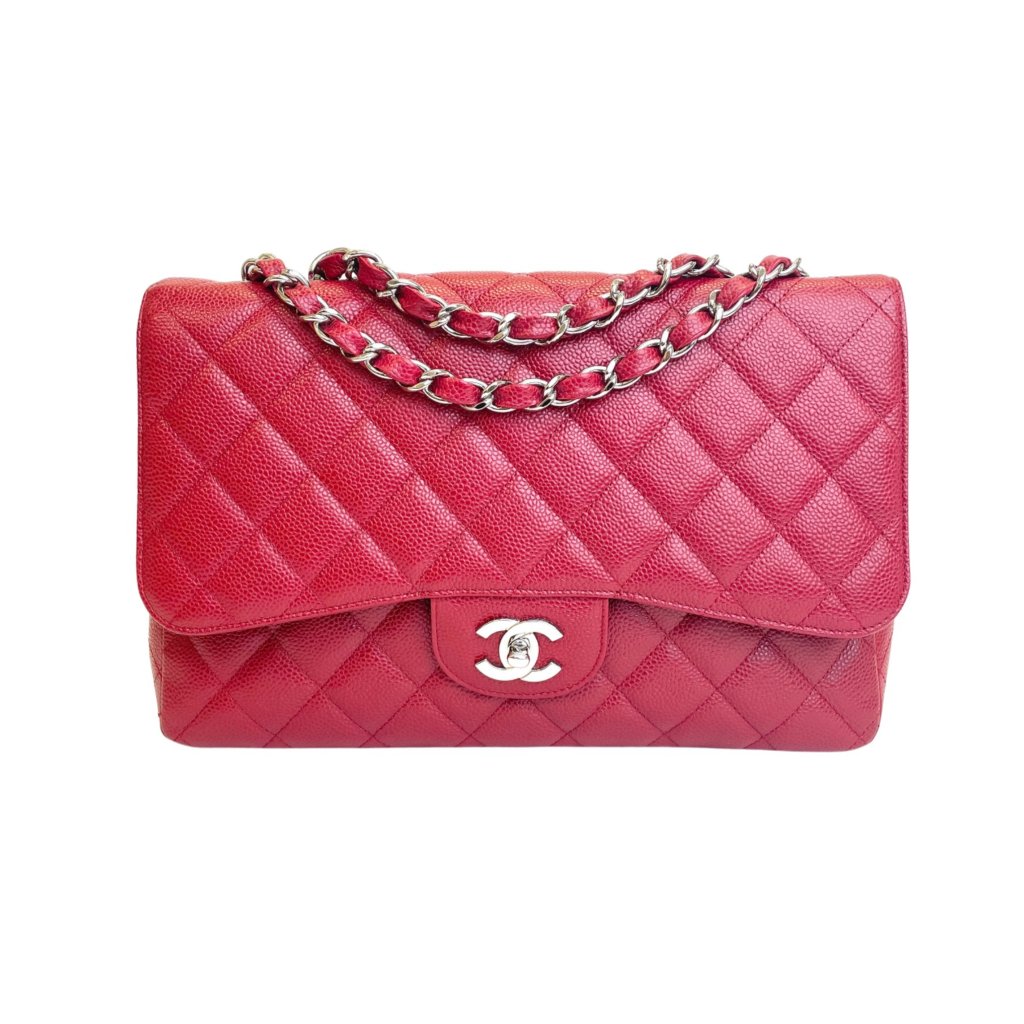 Chanel Classic Single Flap Jumbo Red Caviar SHW - Luxe Du Jour