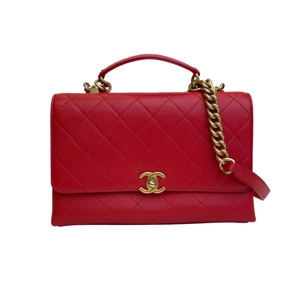 Chanel Seasonal Top Handle Chain Flap Red Caviar - Luxe Du Jour