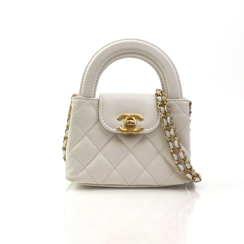 Chanel Kelly Shopping Bag Nano White Calfskin - Luxe Du Jour