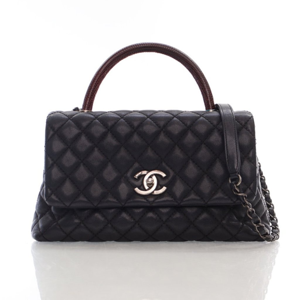 Chanel Lizard Coco Handle Medium Black Caviar - Luxe Du Jour