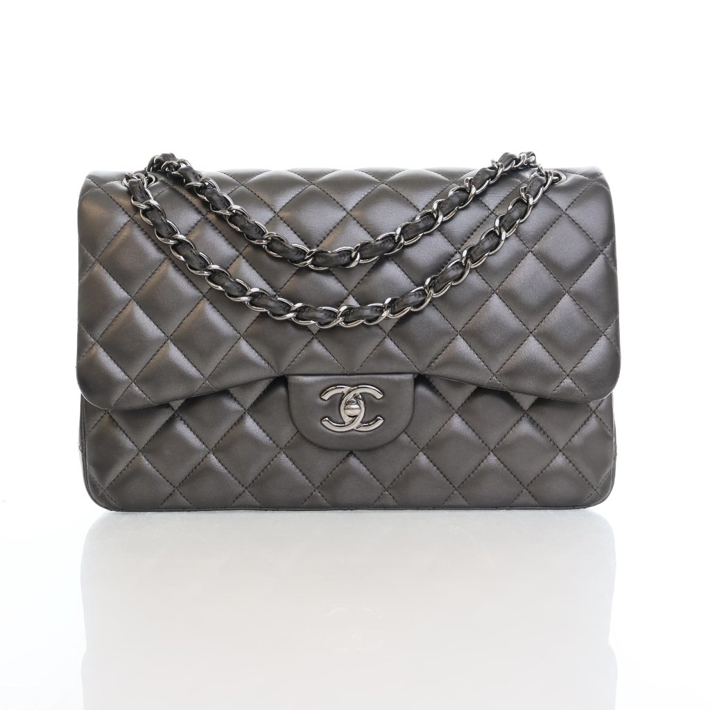 Chanel Classic Flap Jumbo Metallic Grey Lambskin - Luxe Du Jour