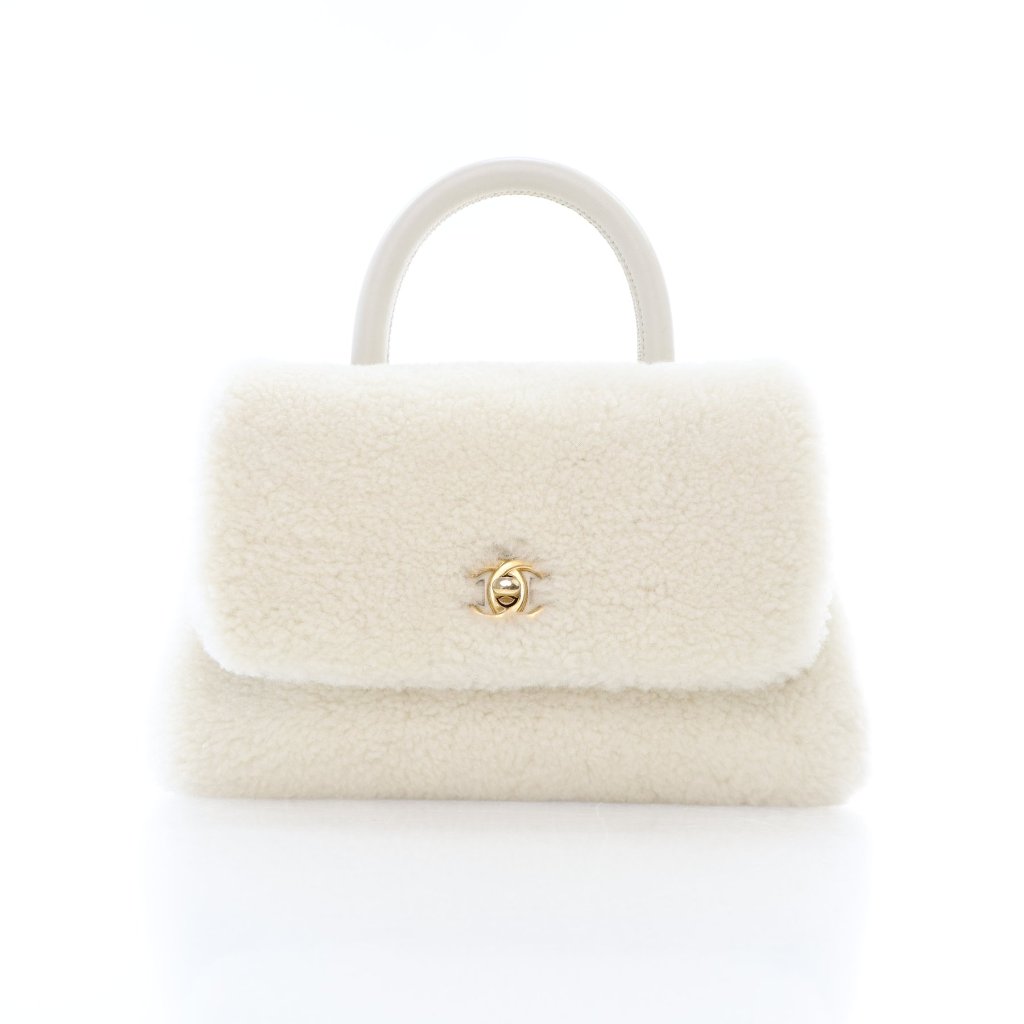 Chanel Coco Handle White Small Shearling - Luxe Du Jour