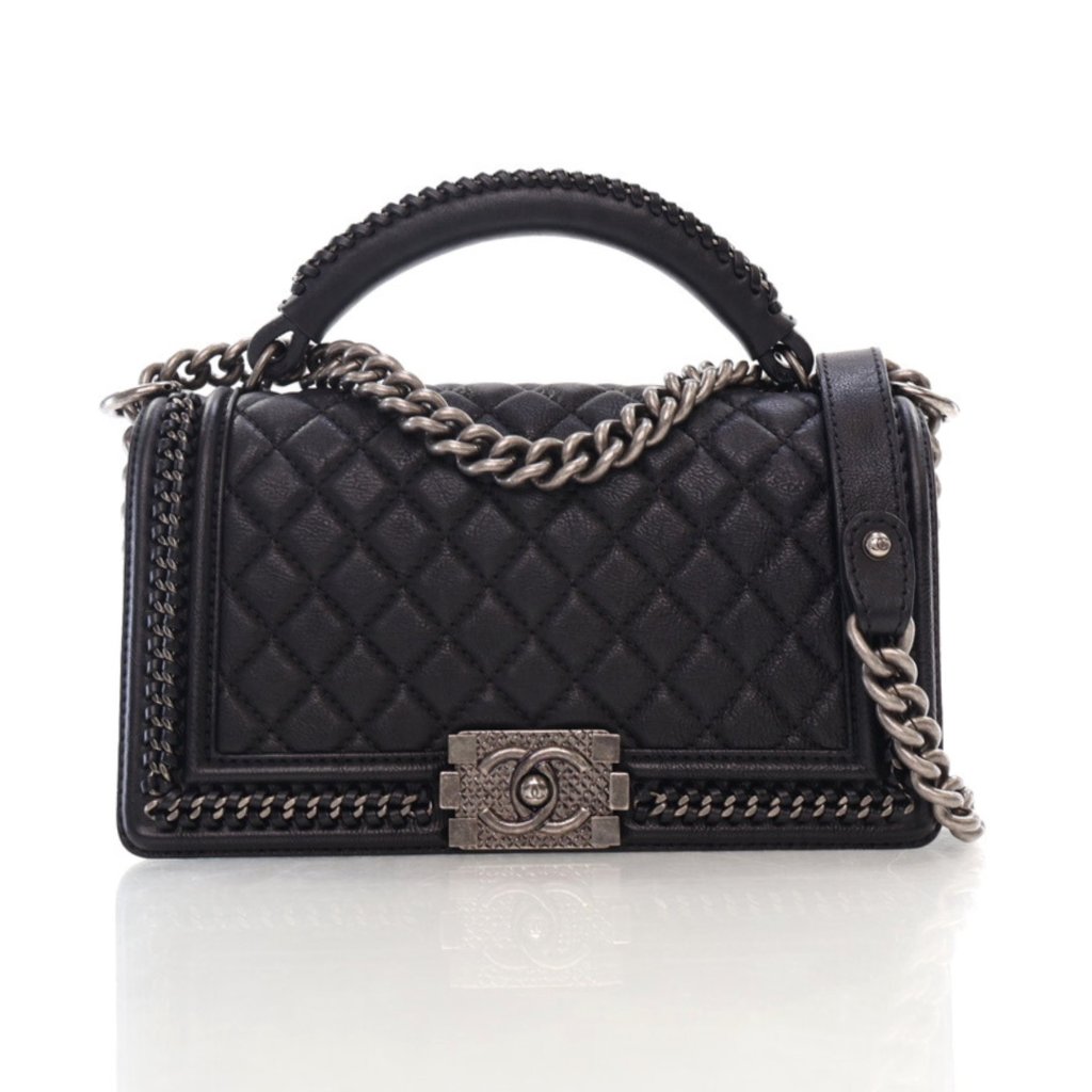 Chanel Medium Black Calfskin Top Handle Boy Bag - Luxe Du Jour