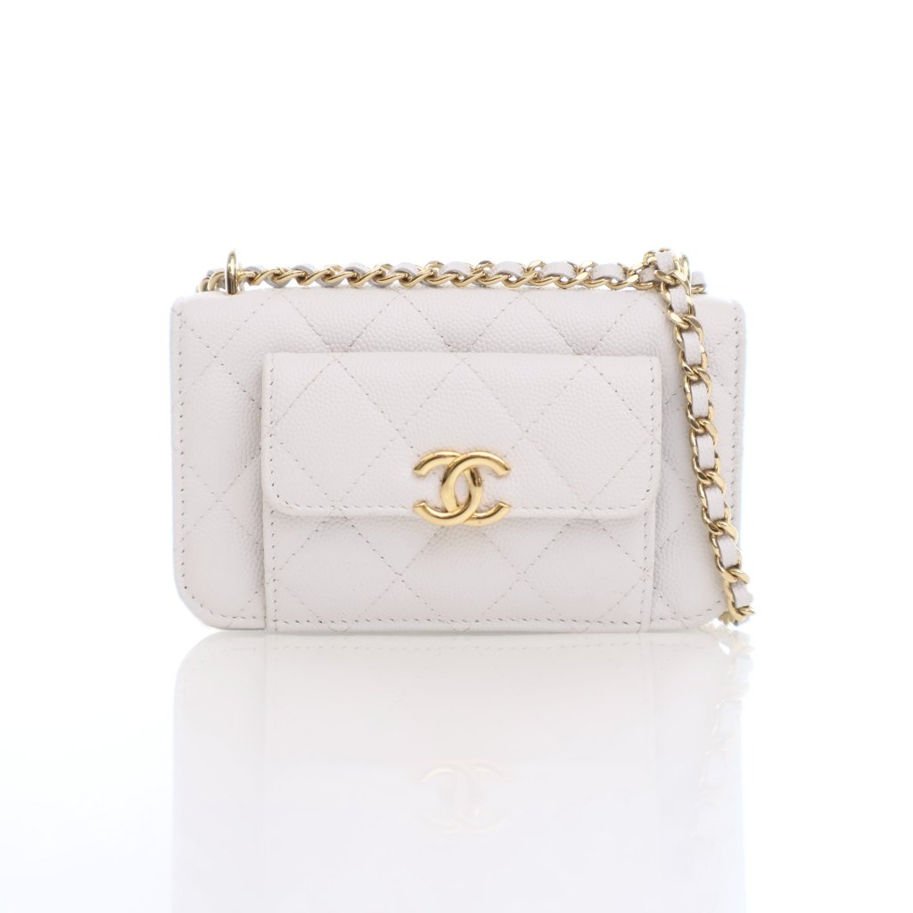Chanel White Caviar Pocket Twins Wallet On Chain (WOC) - Luxe Du Jour
