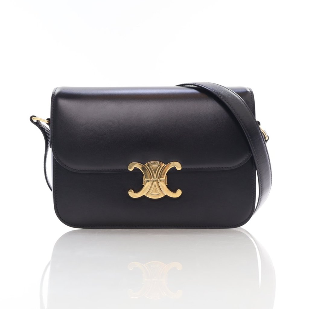 Celine Classique Black Shiny Calfskin Triomphe - Luxe Du Jour