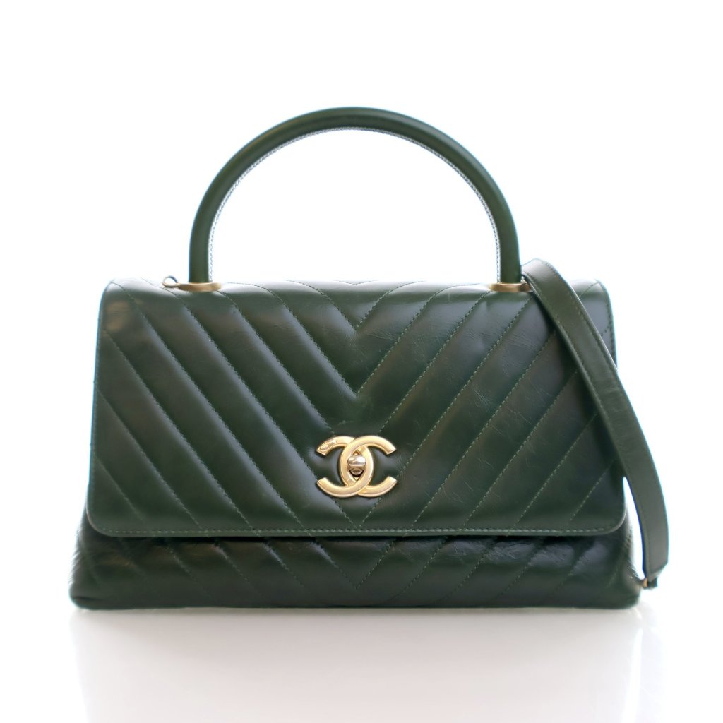 Chanel Medium Green Aged Calfskin Coco Handle Bag - Luxe Du Jour