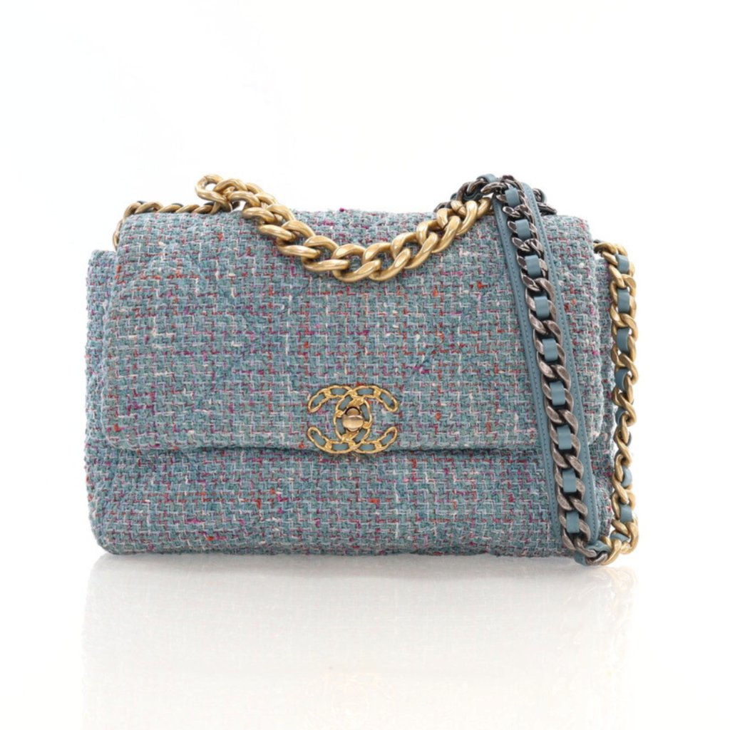 Chanel Large Blue Tweed 19 Flap Bag - Luxe Du Jour