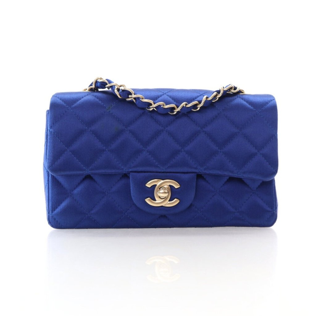 Chanel Mini Blue Satin Classic Rectangular Flap Bag - Luxe Du Jour