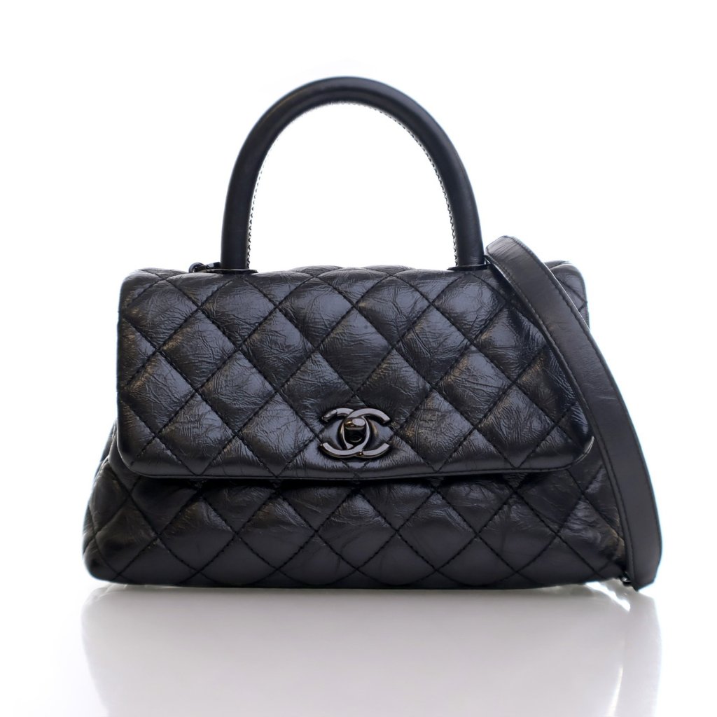 Chanel Mini So Black Crinkled Calfskin Coco Top Handle - Luxe Du Jour