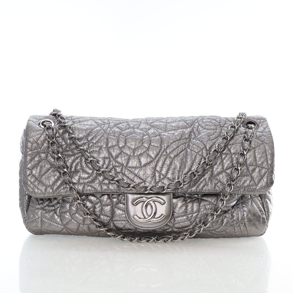 Chanel Jumbo Patent Vinyl Graphic Edge Flap Bag - Luxe Du Jour