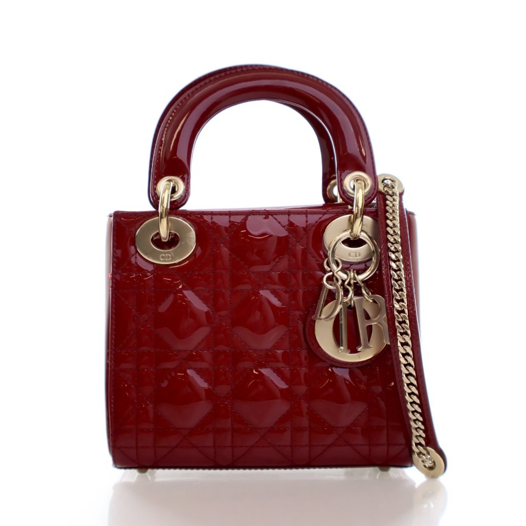 Christian Dior Lady Dior Mini Handbag - Red Patent Gold HW - Luxe Du Jour