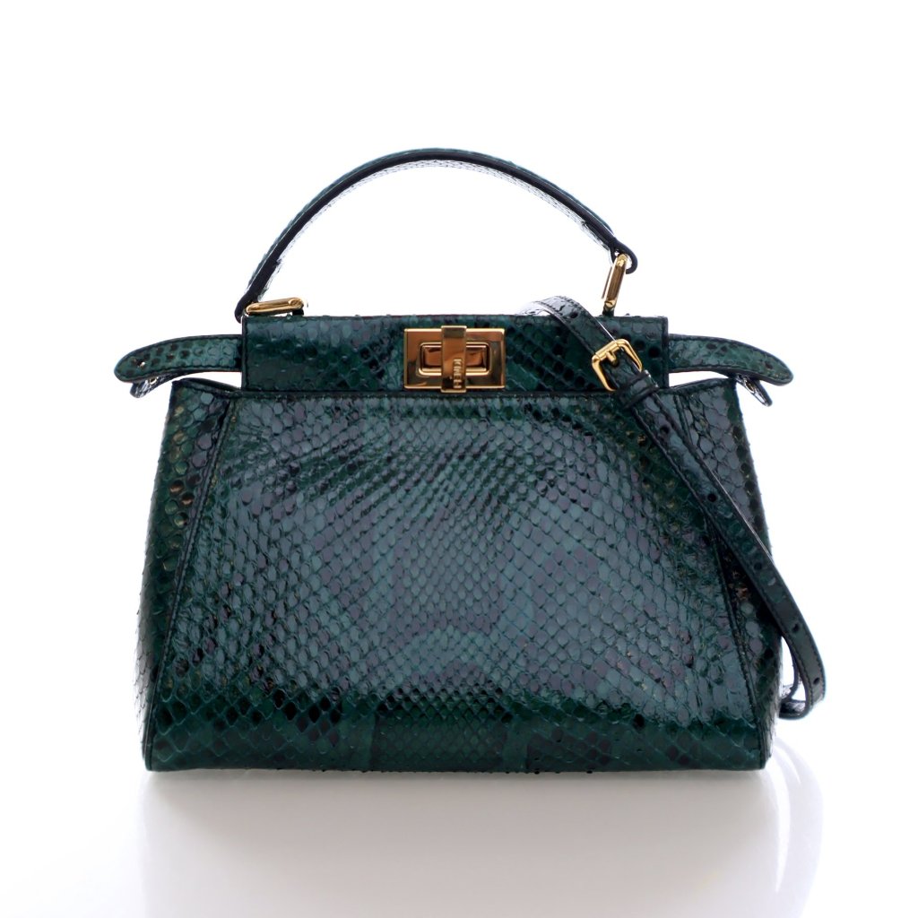 Fendi Peekaboo Mini Handbag - Green Python Gold HW - Luxe Du Jour